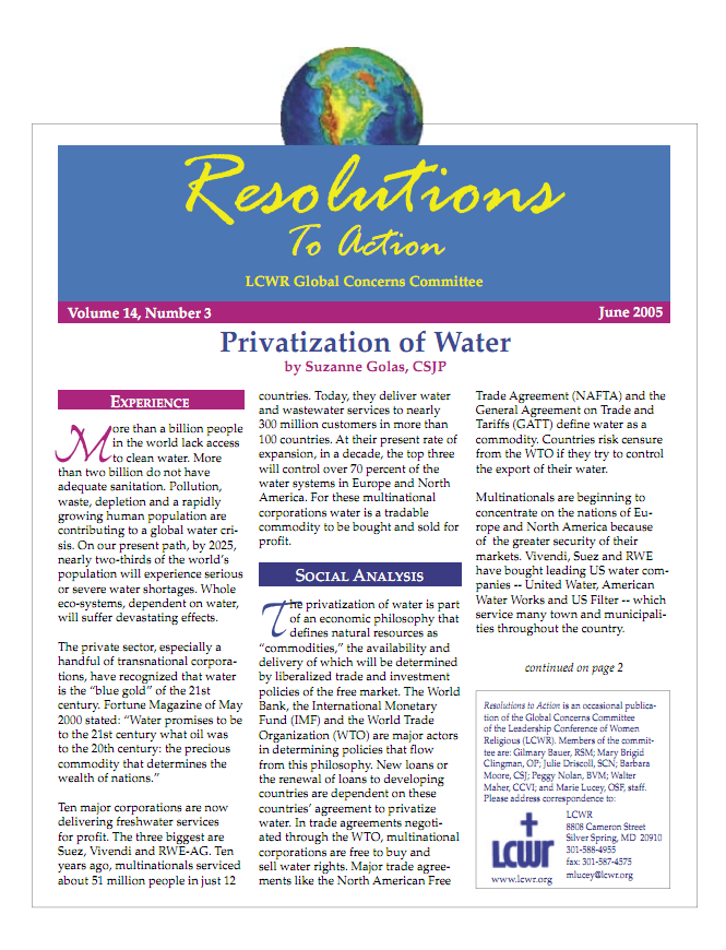 Privatization of Water (Jun. 2005, Vol. 14, No. 3) | LCWR