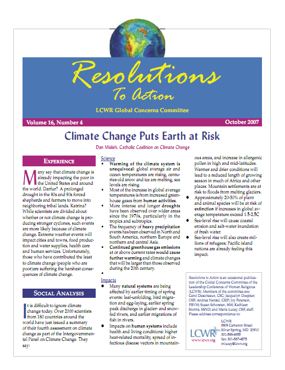 Climate Change Puts Earth at Risk (Oct. 2007, Vol. 16, No. 4) | LCWR