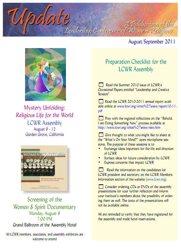 Update (August/September 2011) | LCWR