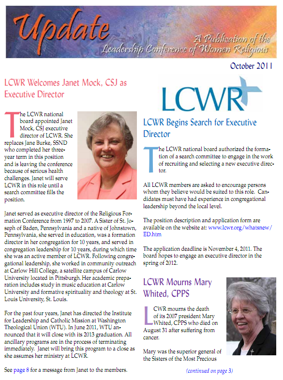 Update (October 2011) | LCWR
